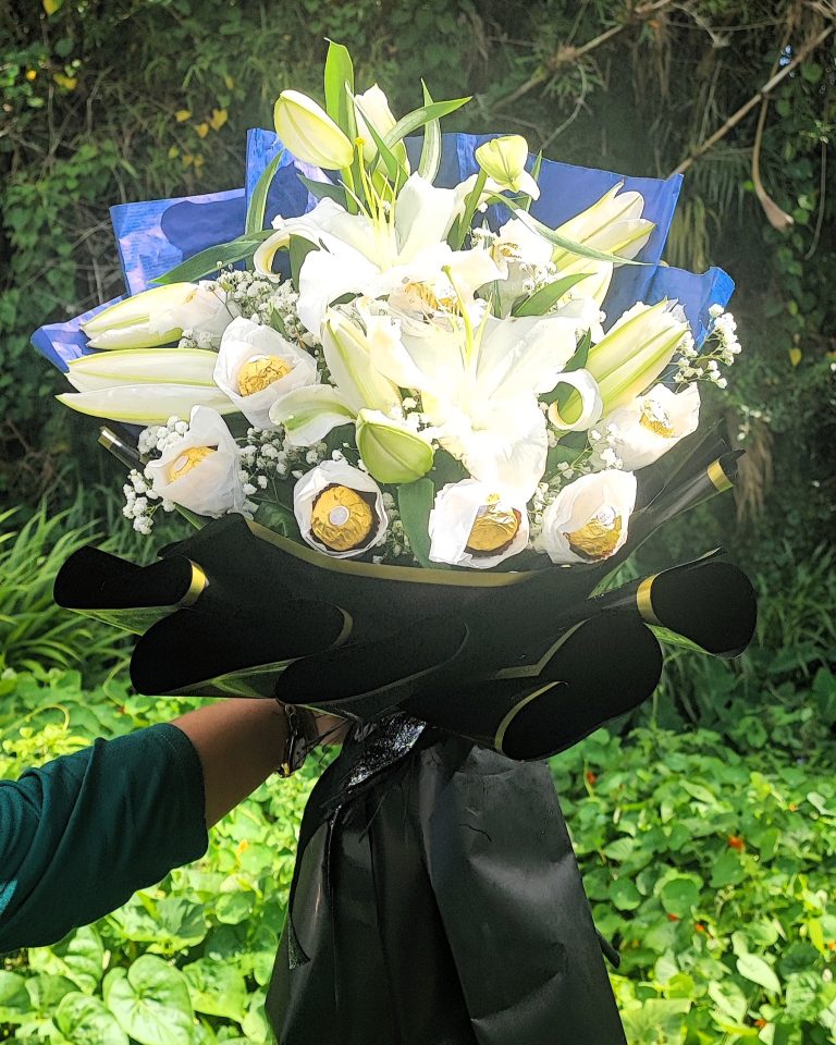 Lilies & Chocolates White Luxe Delight Bouquet - Flowers Delivery Mauritius